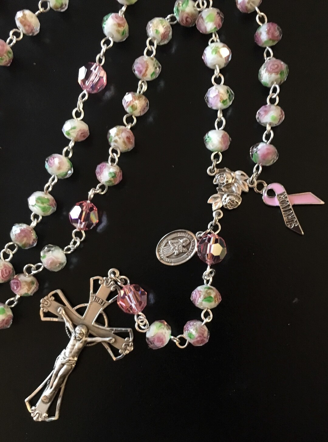 Breast Cancer Survivor Catholic Rosary Sterling Silver Crucifix, Rose ...