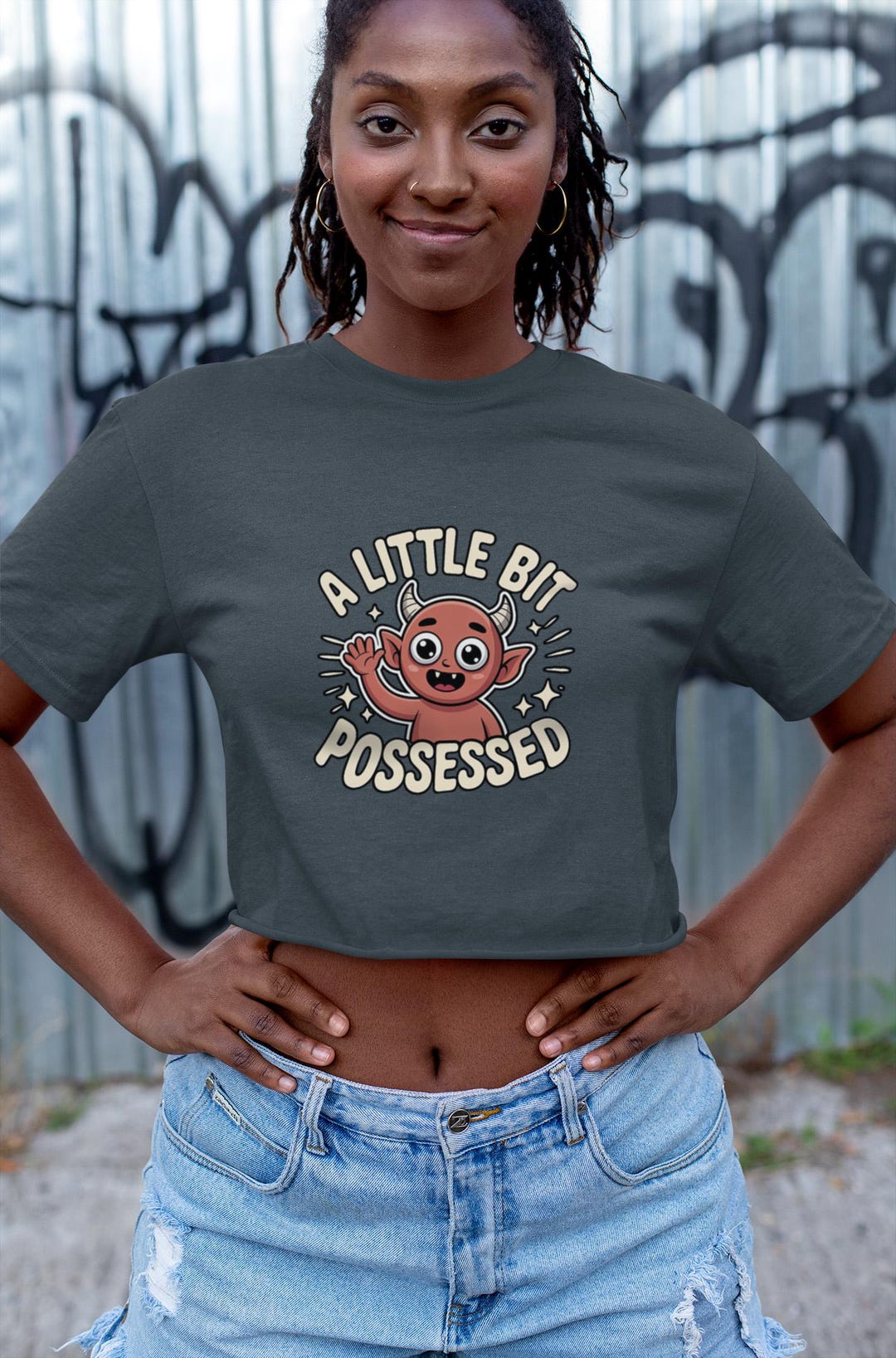 Funny Halloween Crop Top - Playful Devil Graphic Tee, Cute Summer Tee ...