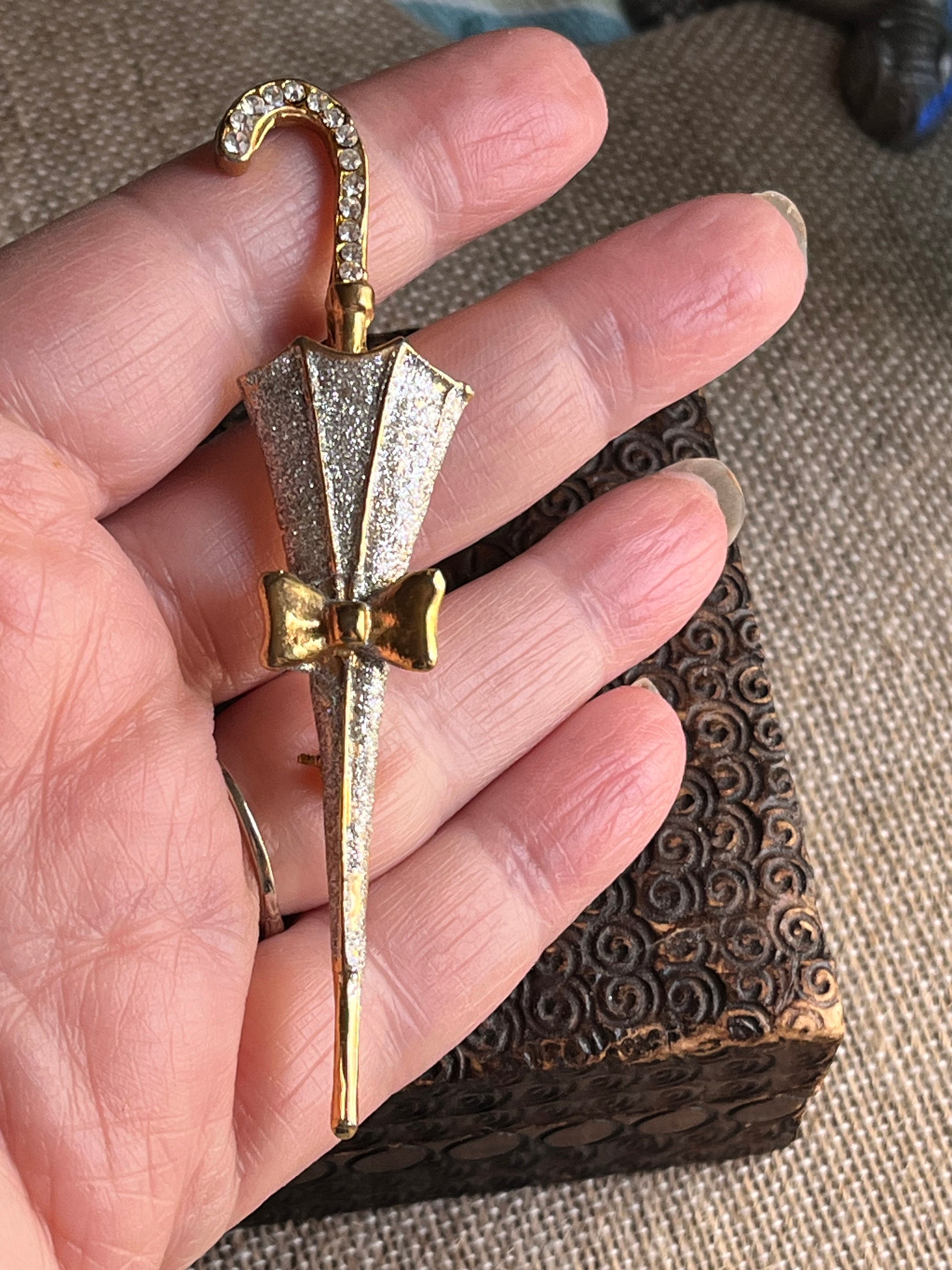 Rainy Day Pin Diamond Dust Umbrella Brooch Gold Diamond Dust Umbrella ...