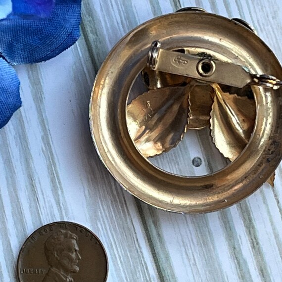 1960's CORO Mid Century Blue Stone Circle Brooch - Go… - Gem