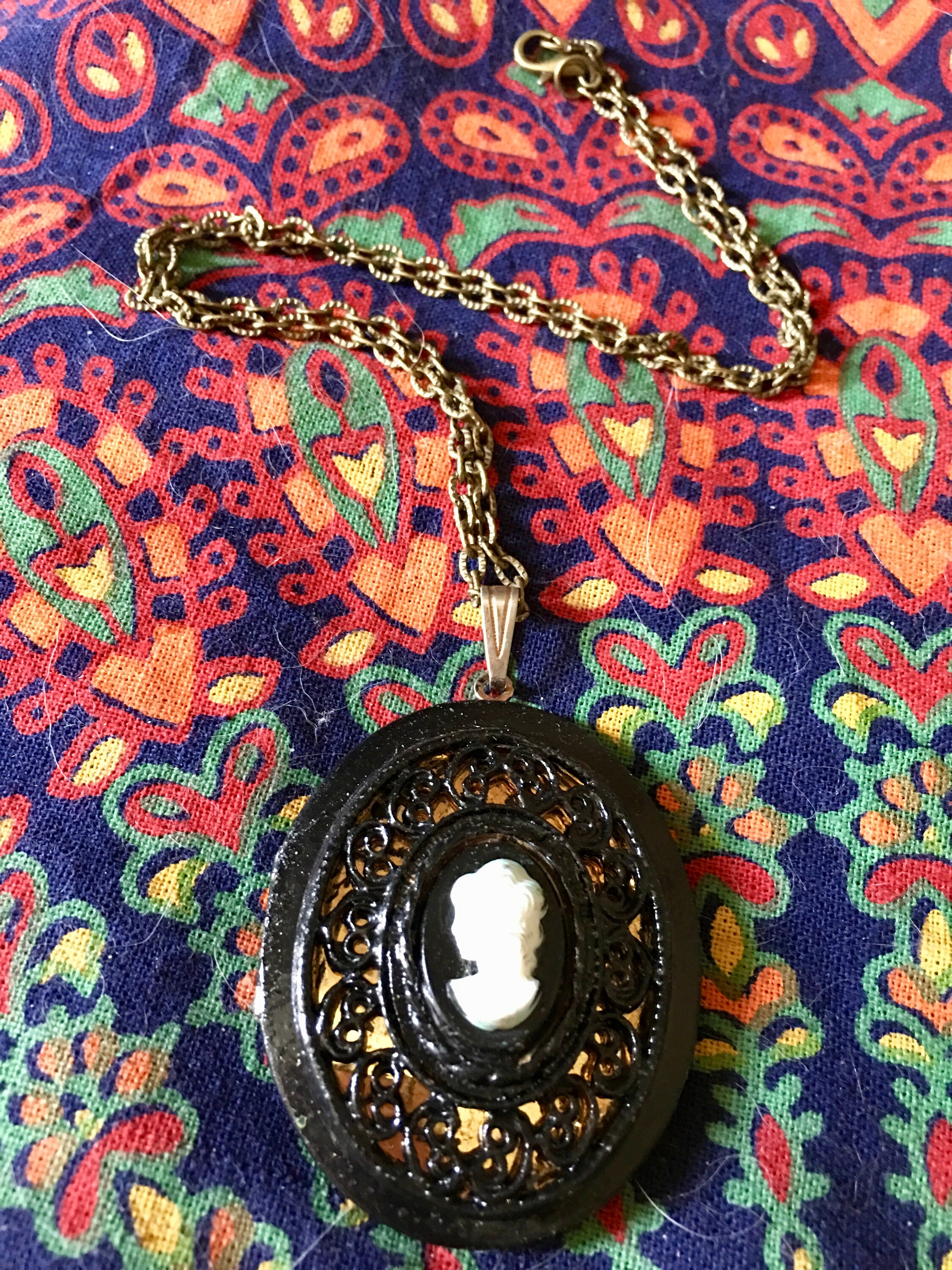 Hand Painted Locket Black Gothic Cameo Locket Vintage Goth Wedding Hand ...