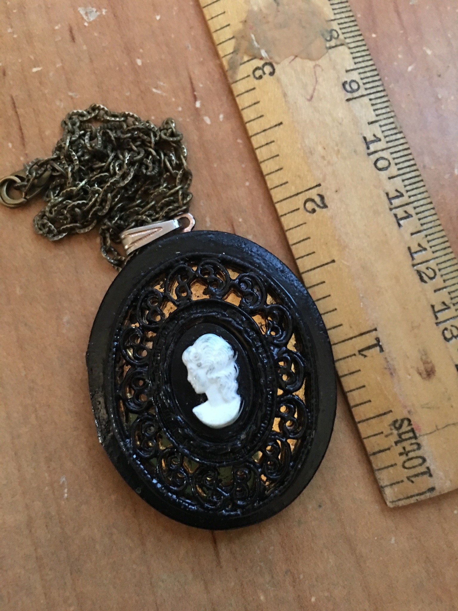 Hand Painted Locket Black Gothic Cameo Locket Vintage Goth Wedding Hand ...