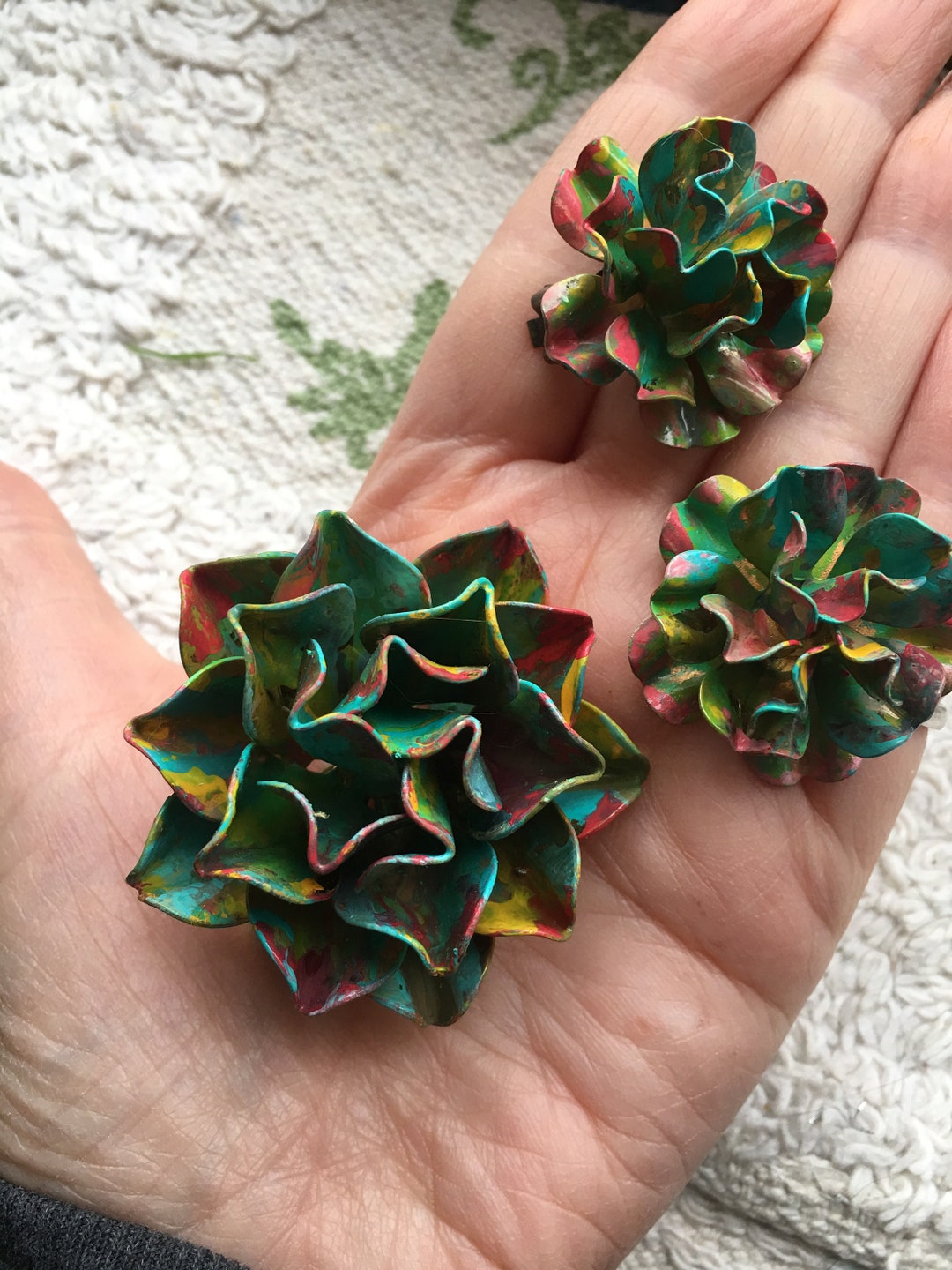 Vint 60's Flower Burst Pin & Clip on Earrings One of a Kind Hand ...