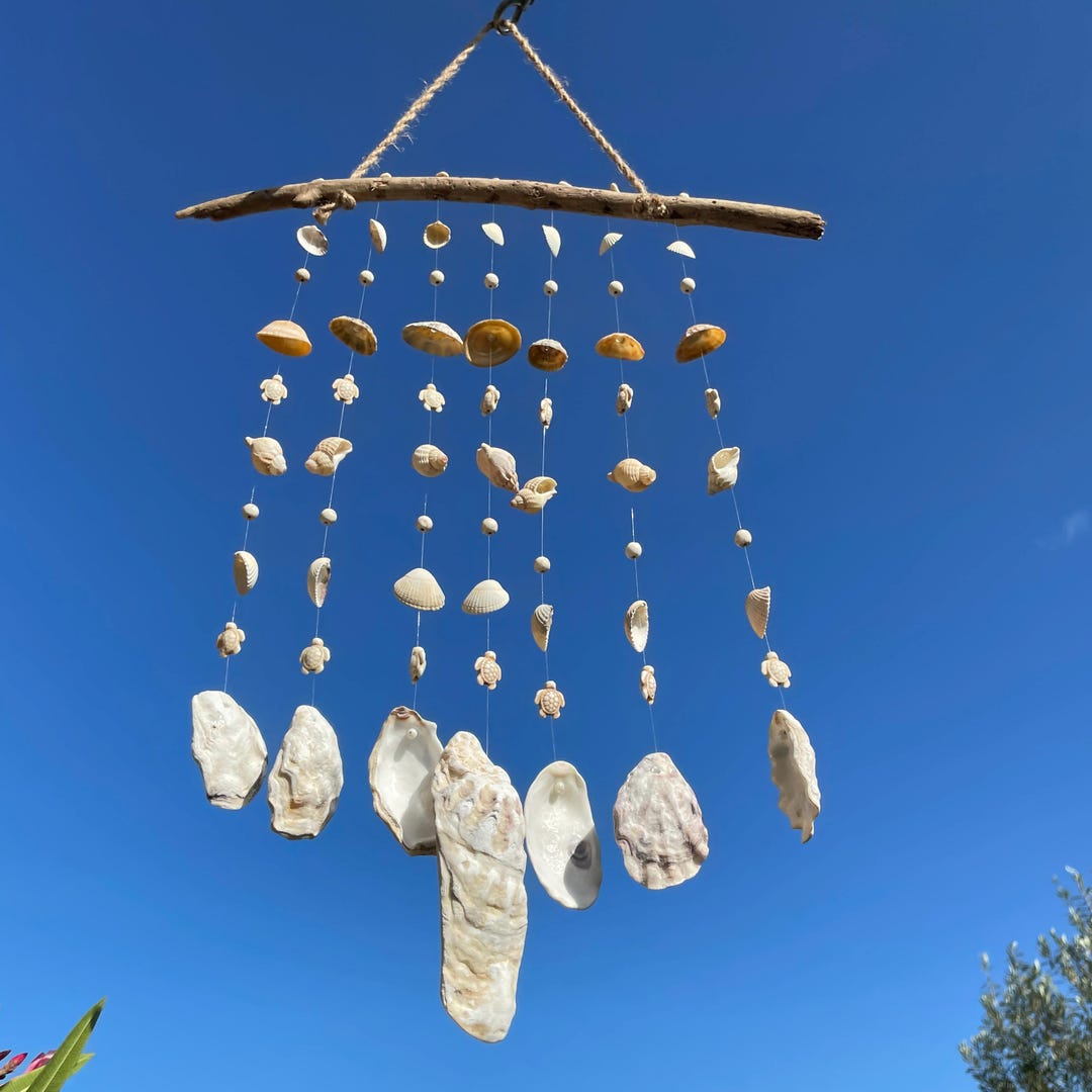 Rustic Sea Shell Wind Chime Hanging Mobile ~ Turtle Beads ~ Drift Wood ...