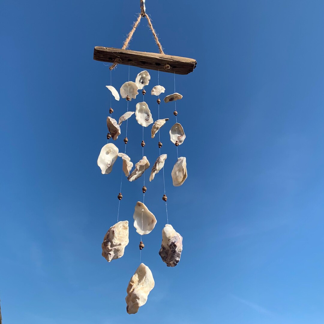Rustic Sea Shell Wind Chime Hanging Mobile ~ Oyster Shells ~ Brown ...