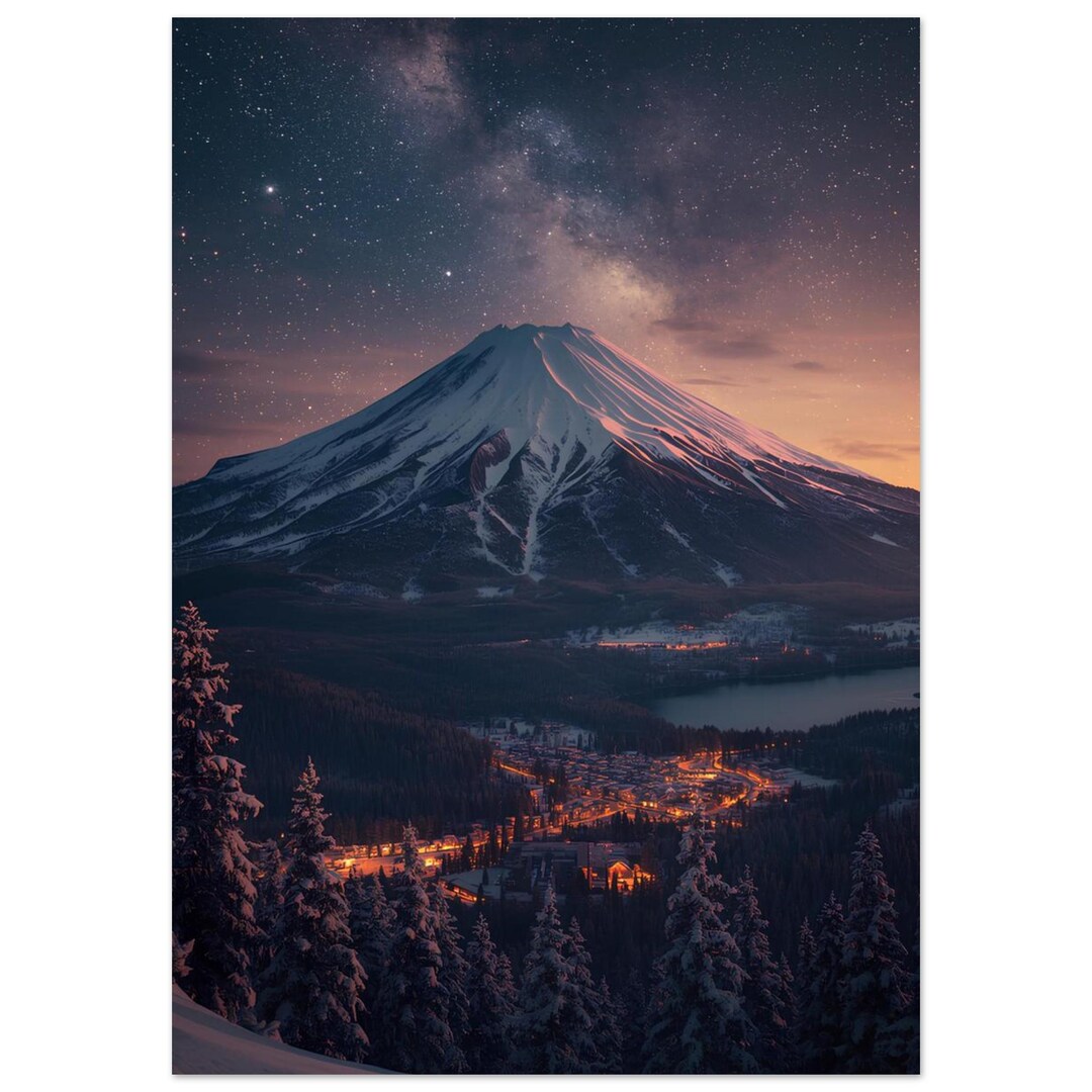 Fuji Mountain Starry Night Poster – Japanese Alps Landscape - Etsy