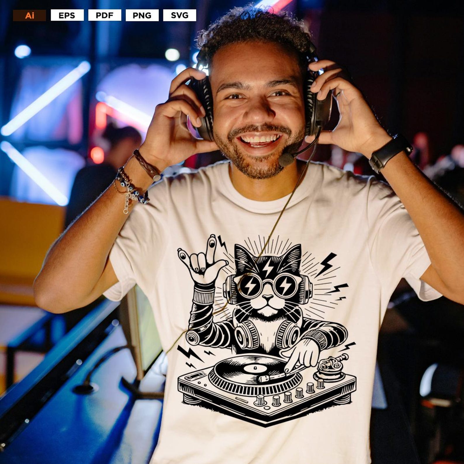 DJ Cat Vector Art | Cool Retro Cat Dj Black & White Design | Hip Hop ...