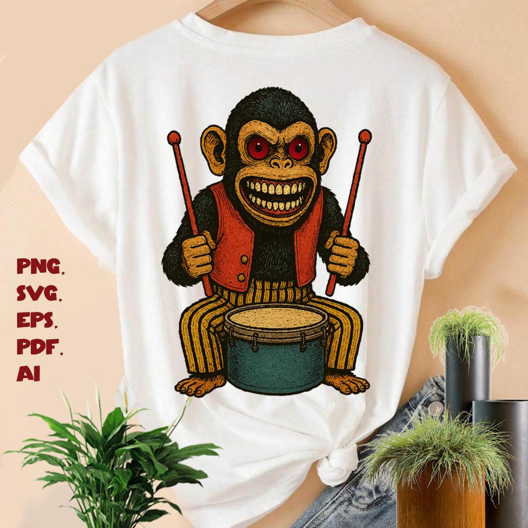 The Monkey Horror Toy Clipart Scary Vintage Illustration | SVG PNG Eps ...