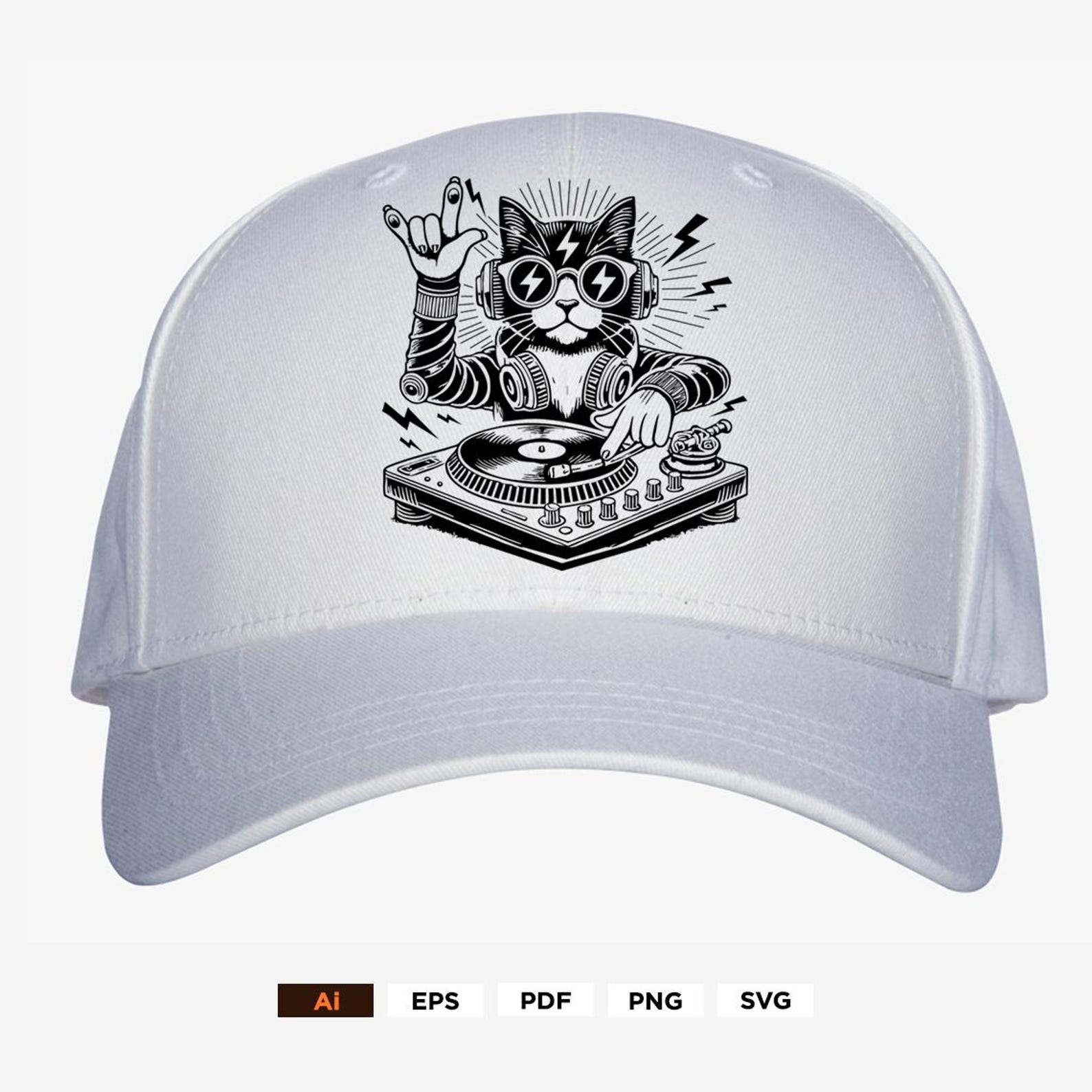 DJ Cat Vector Art | Cool Retro Cat Dj Black & White Design | Hip Hop ...