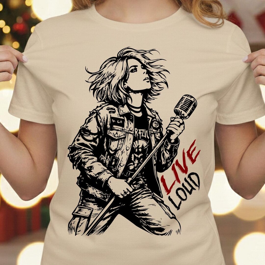 Female Rocker Line Art | Live Loud Shirt Design (SVG PNG) - Etsy