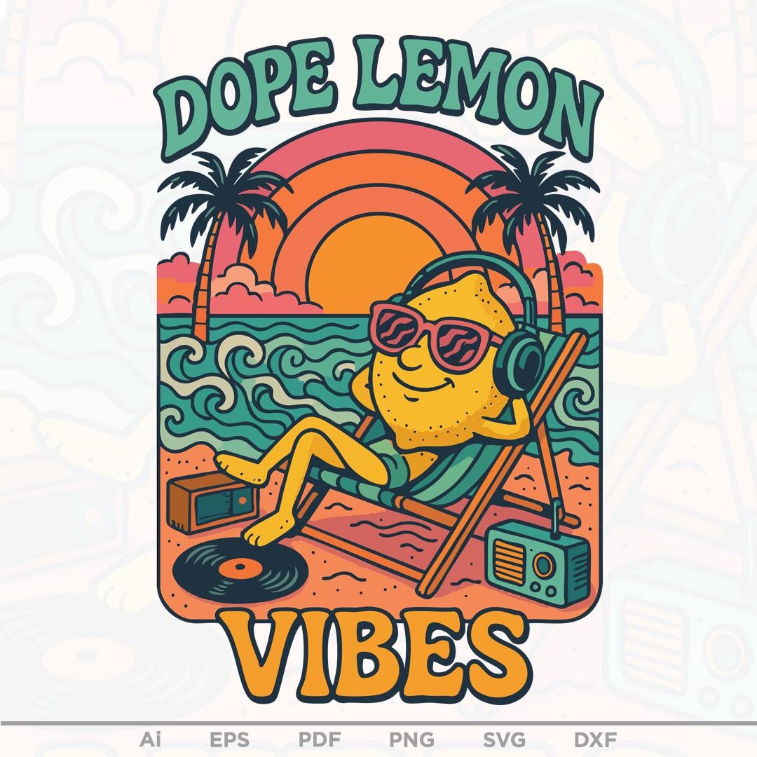 Dope Lemon Vibes SVG PNG | Retro Lemon Beach Art Sublimation | Funny ...