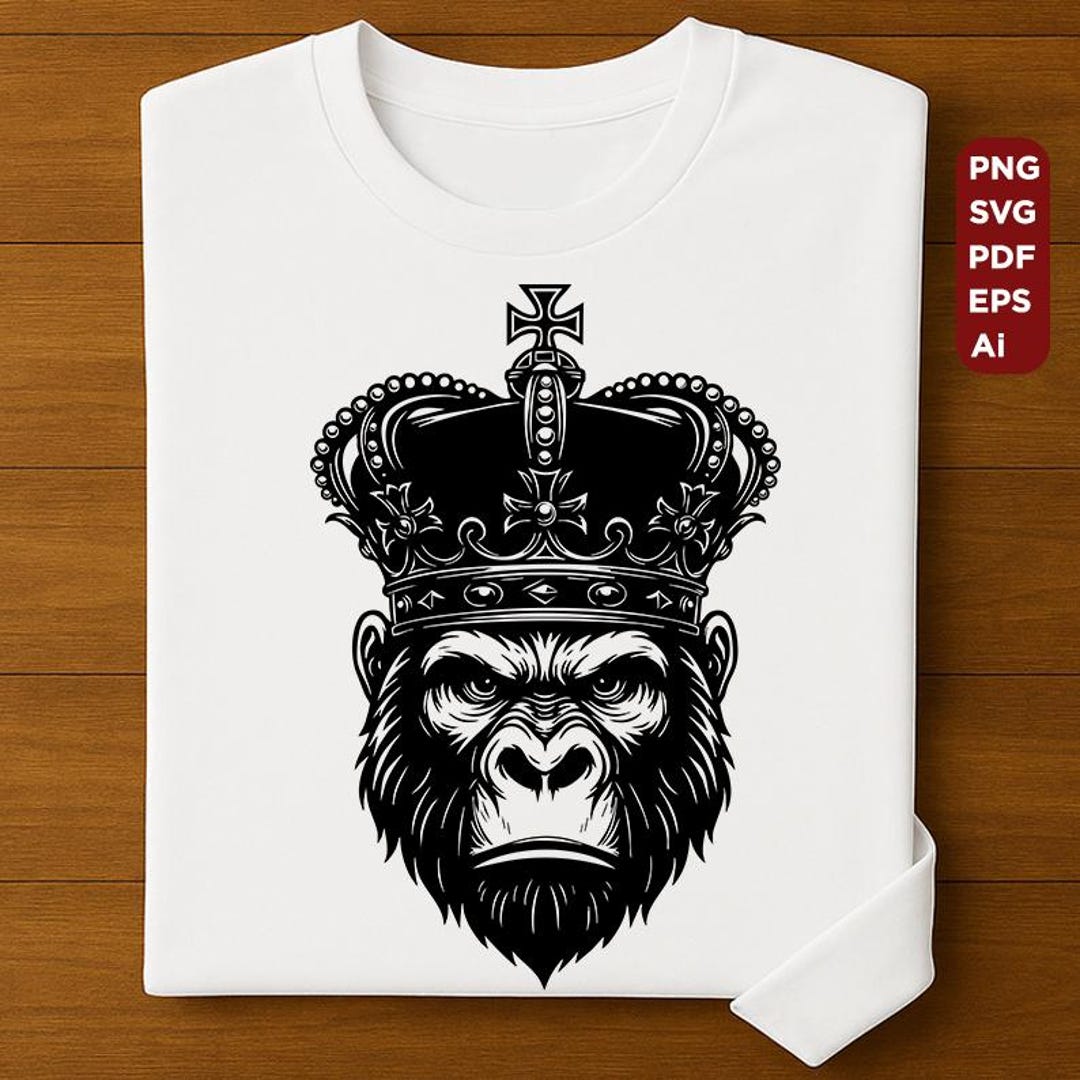 King Gorilla SVG PNG, Crowned Gorilla Head Vector, King Ape Silhouette ...