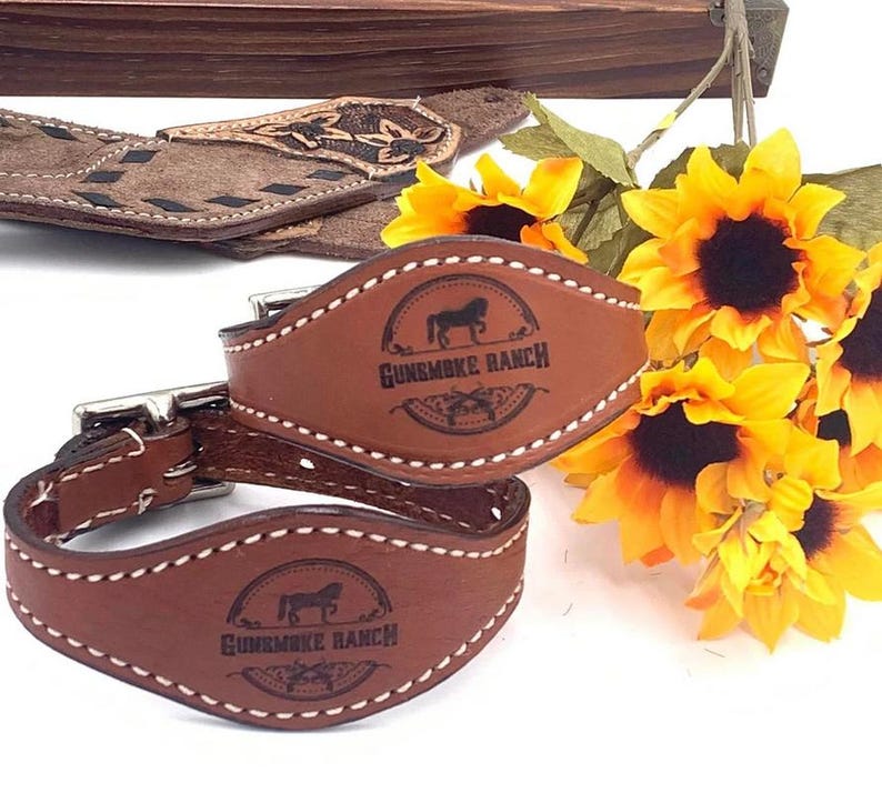 Laser Engraved Custom Design Leather Western Saddle Stirrup Hobbles Set ...