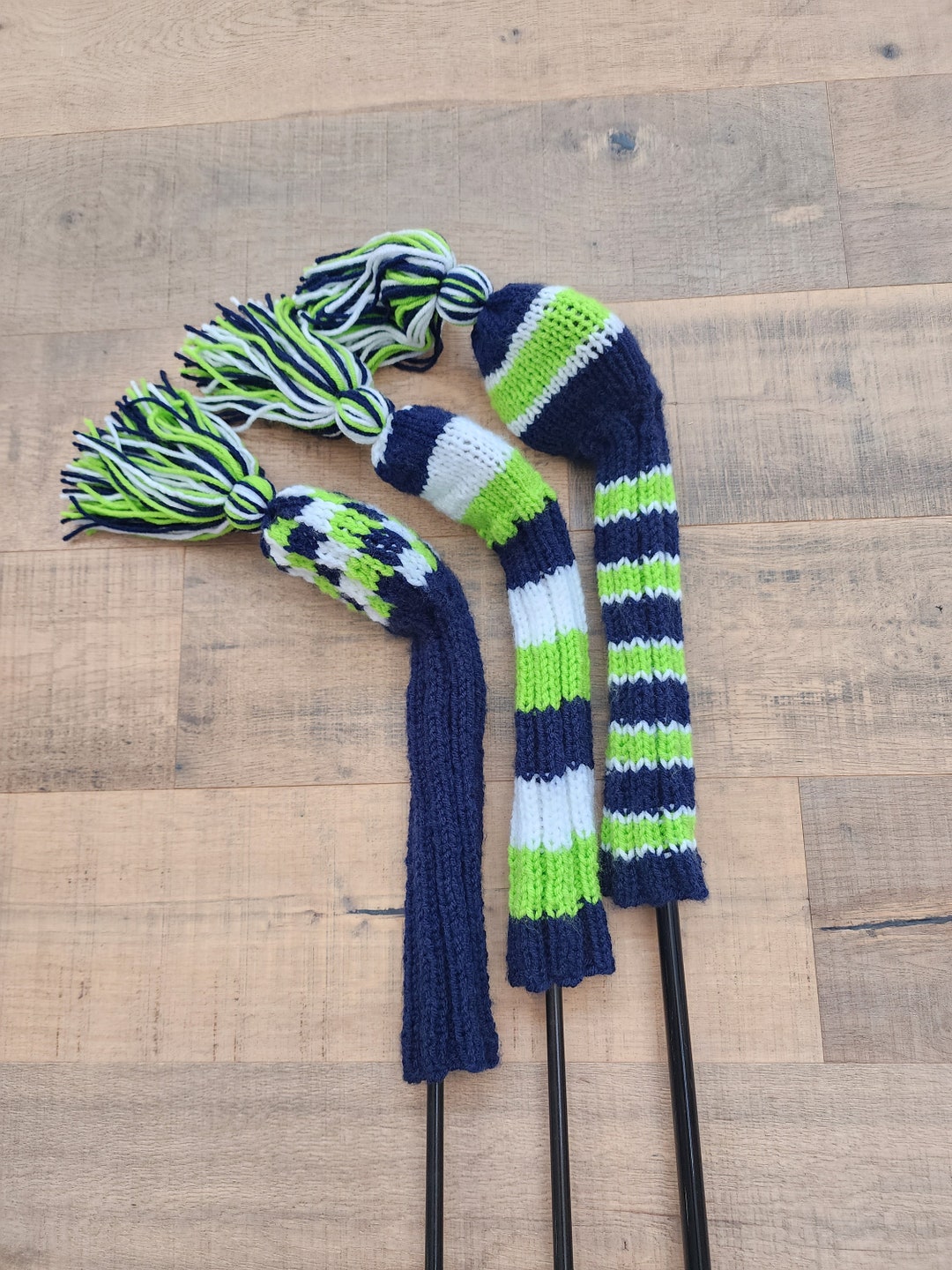Hand Knit Golf Club Head Covers: Retro Tassel Design, Set of Three - Etsy