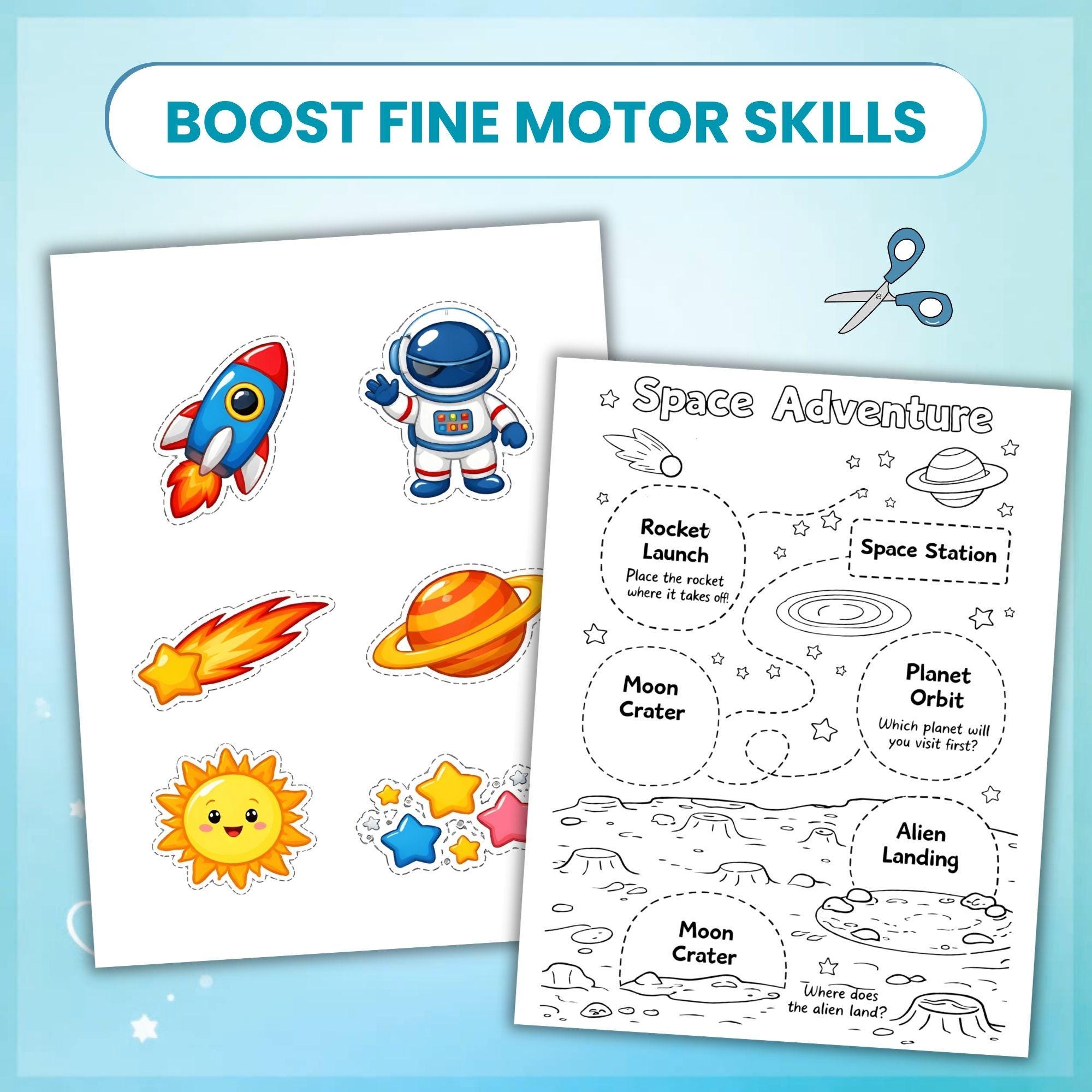 Space Cut & Paste Activity Printable | Toddler Scissor Skills ...