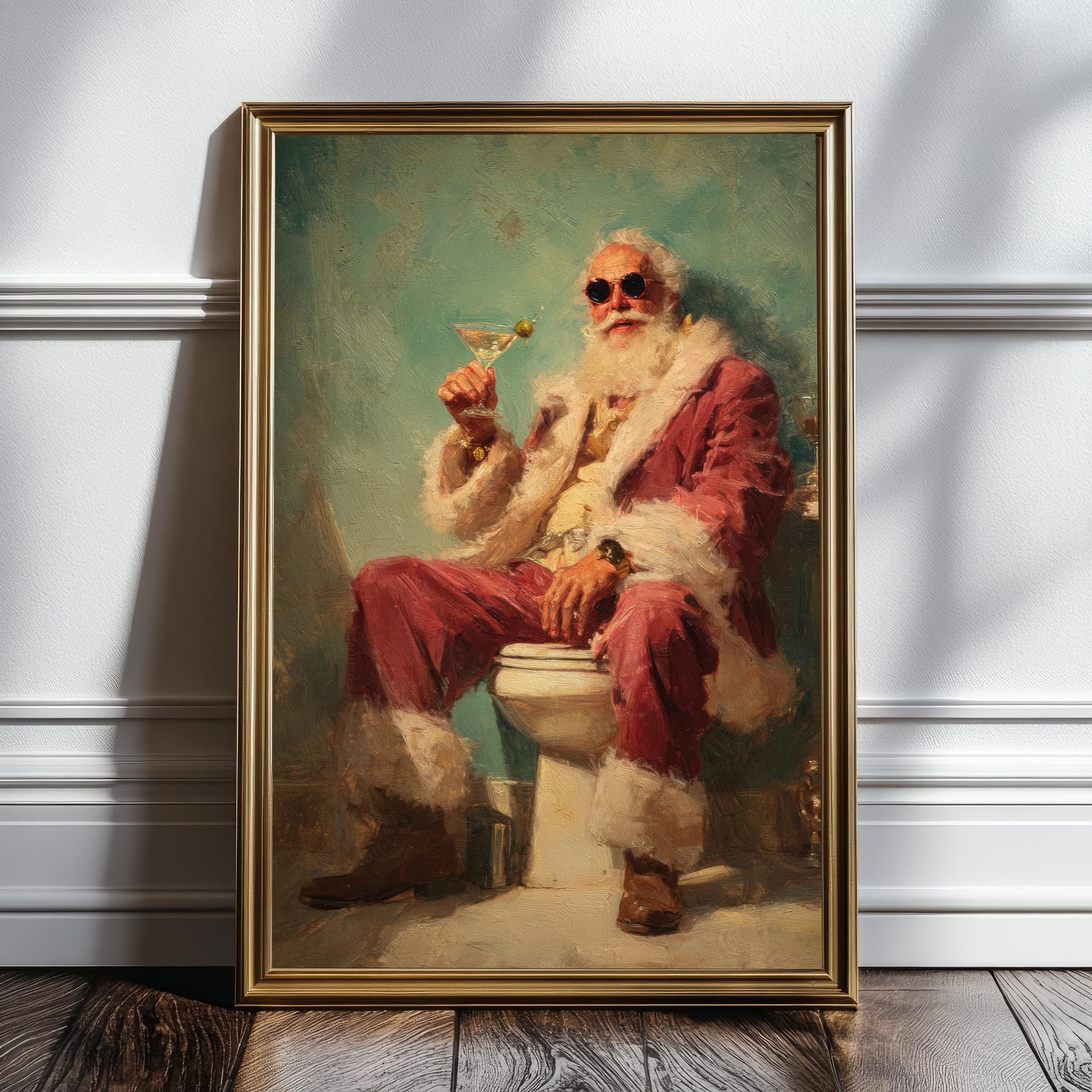 Funny Santa Claus Bathroom Printable | Christmas Martini Art, Toilet ...