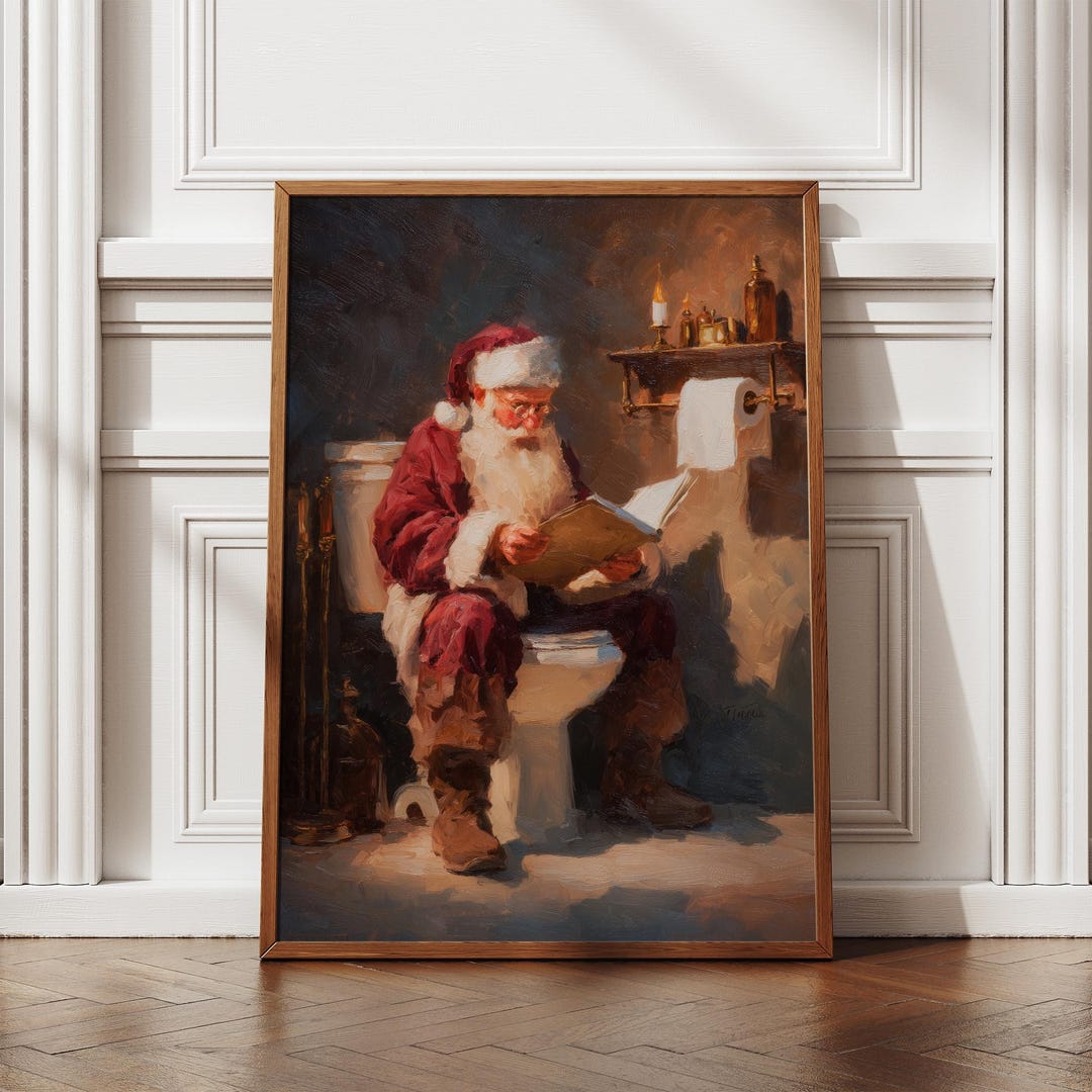 Vintage Santa Bathroom Art, Toilet Print, Humorous Christmas Printable ...