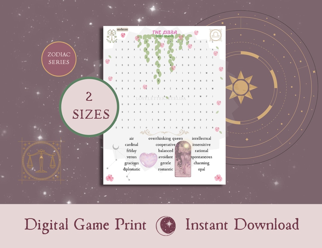 Libra Word Search Puzzle, Astrology Game (digital Download) - Etsy