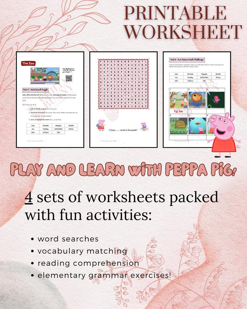 Peppa Pig English Learning Fun: Printable Worksheets, Games ...