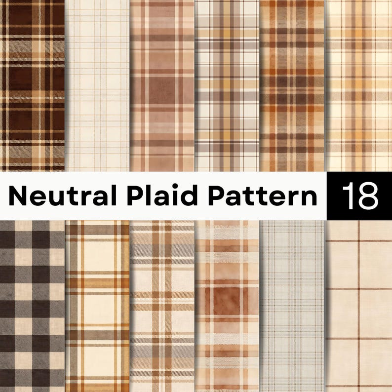 Neutral Plaid Seamless Pattern Bundle | Beige Checkered Digital Paper ...