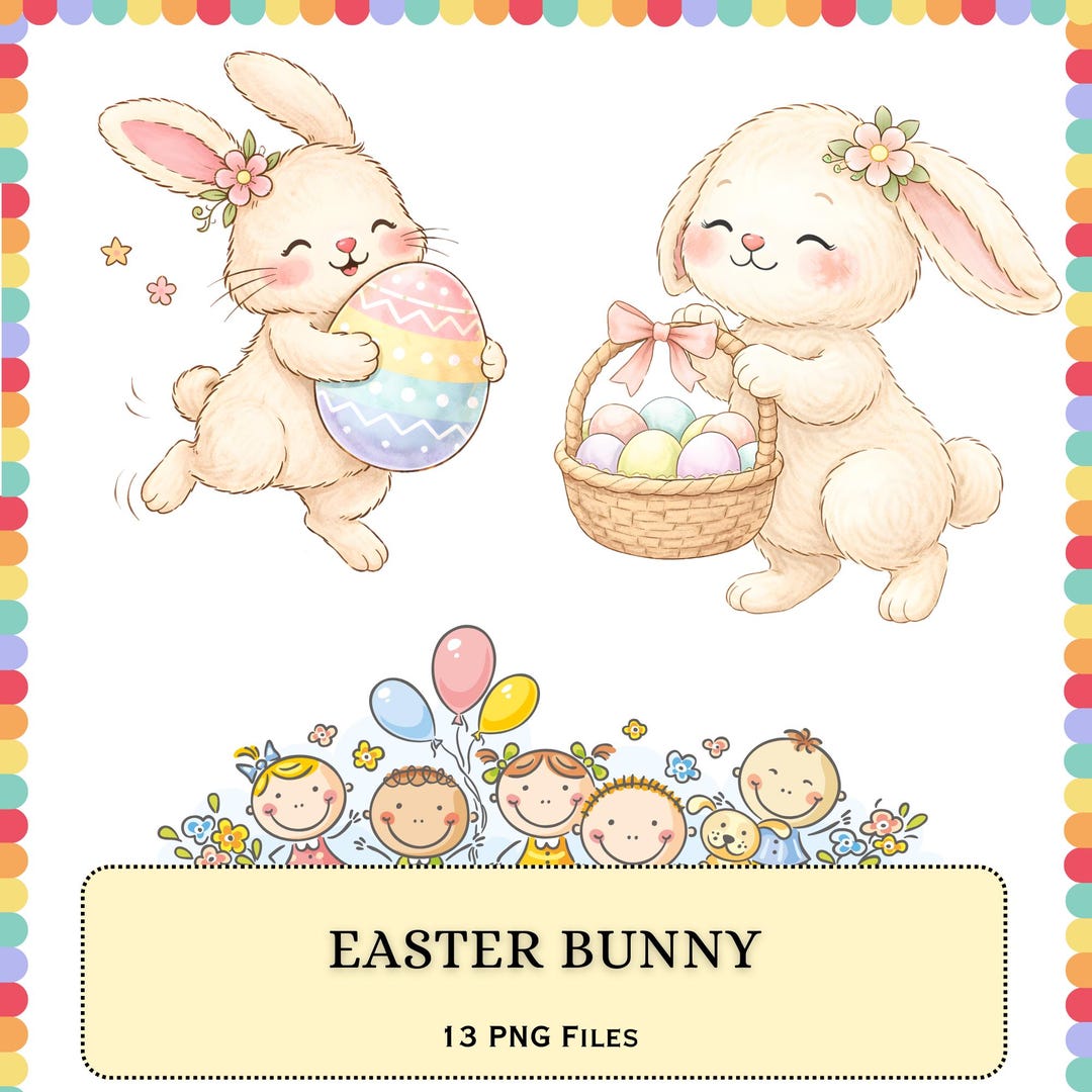Easter Bunny Clipart PNG Bundle | Spring Rabbit Egg Basket Floral ...