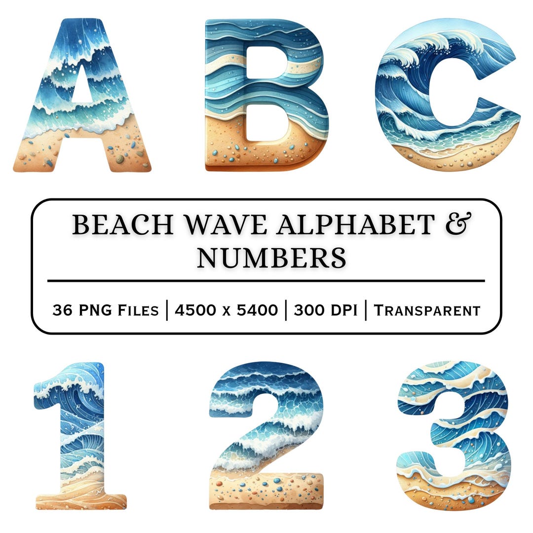 Beach Wave Alphabet Numbers PNG | Summer Kids Decor (digital Download ...