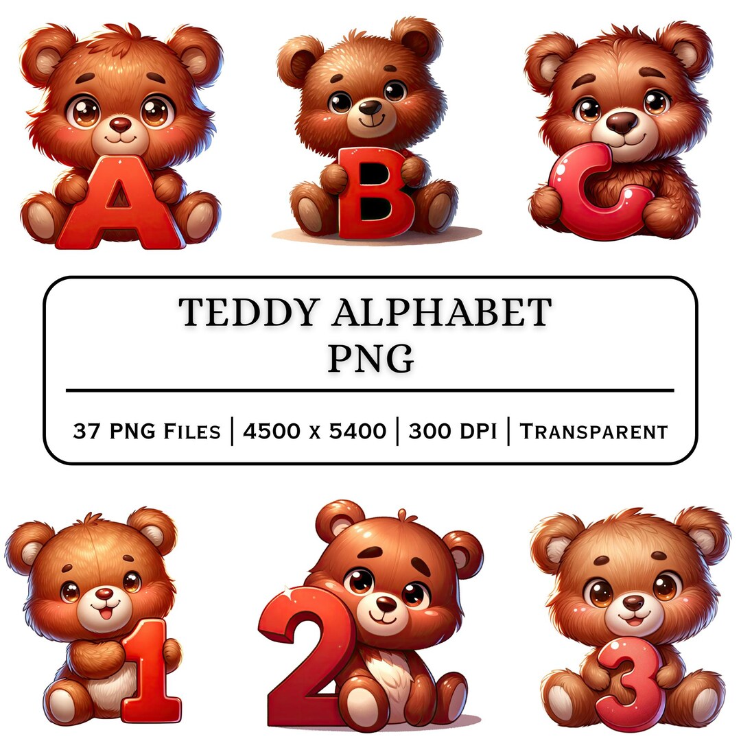 Teddy Bear Alphabet PNG A–Z With 0–9 | Bear Letters | Digital Download ...