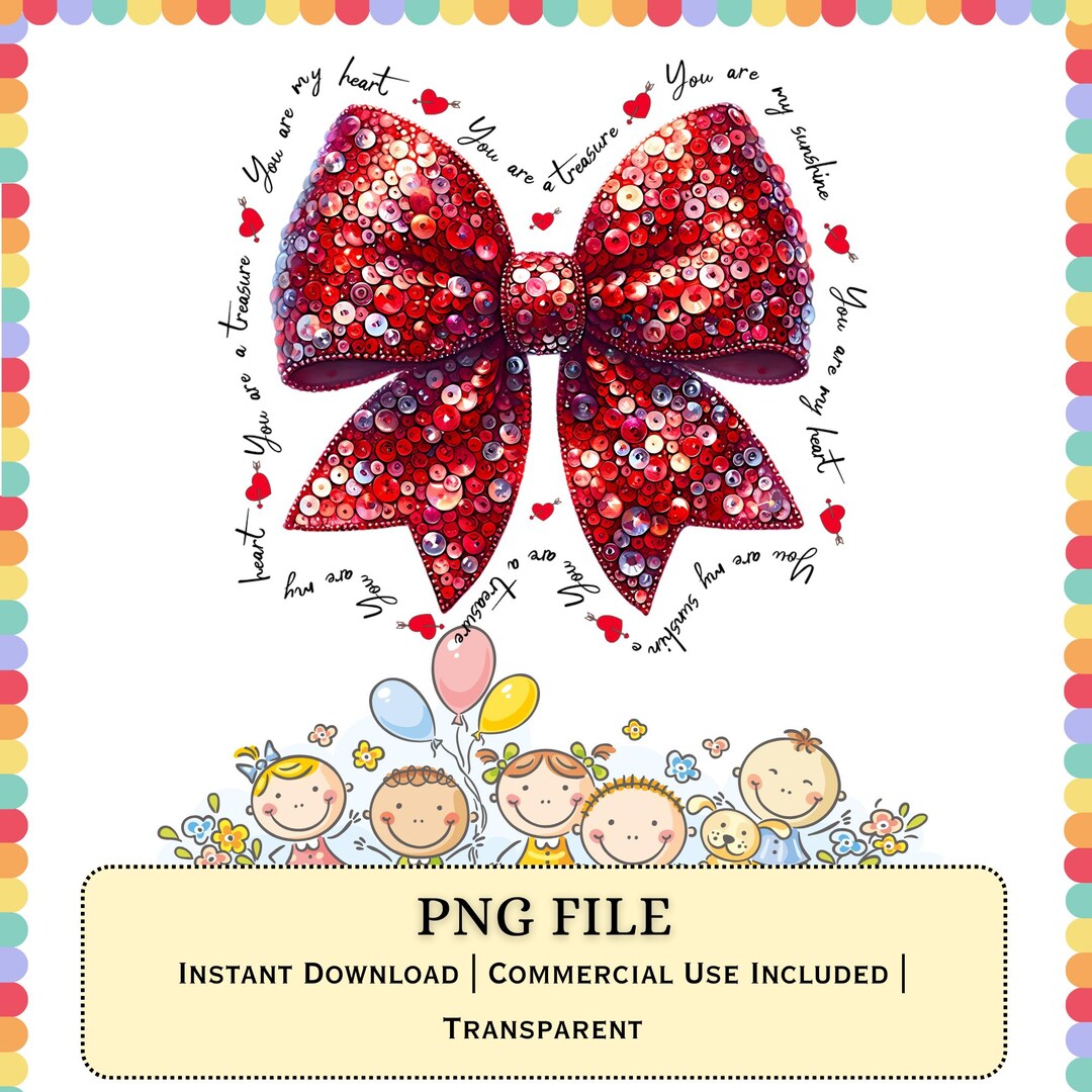 Red Glitter Heart Bow PNG | Valentine's Day Sequin Clipart (digital ...