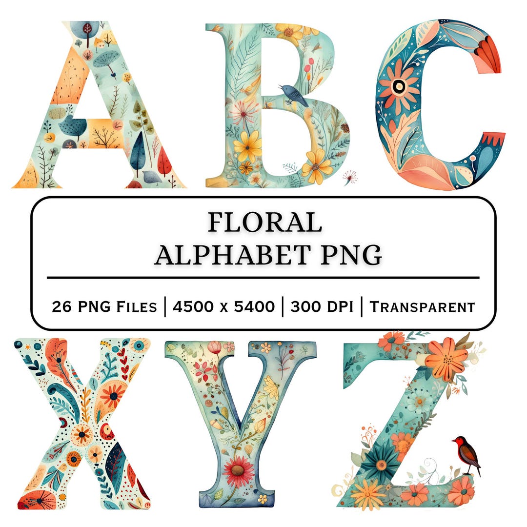 Vintage Floral Alphabet PNG A–Z | Botanical Flower Letter Clipart ...