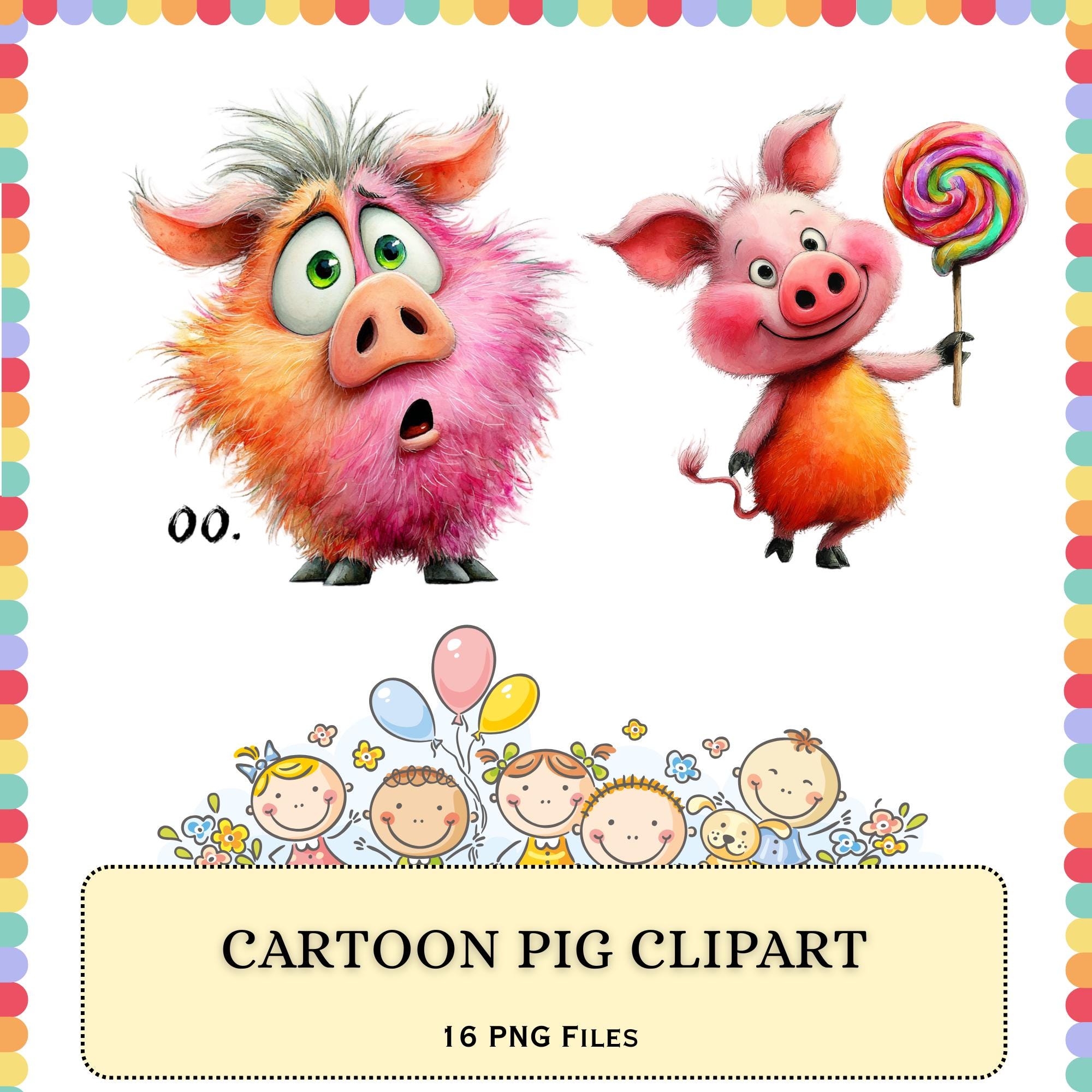 Funny Pig Clipart Bundle | Cartoon Farm Pig PNG Pack | Playful Animal ...