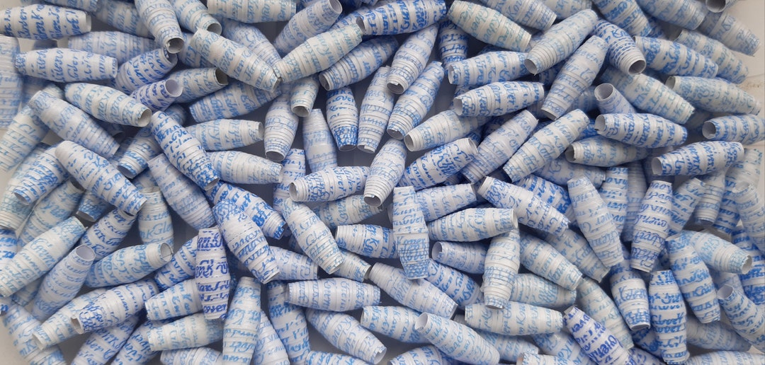25 Handmade Recycled Security Envelope Paper Beads, Blue and White ...
