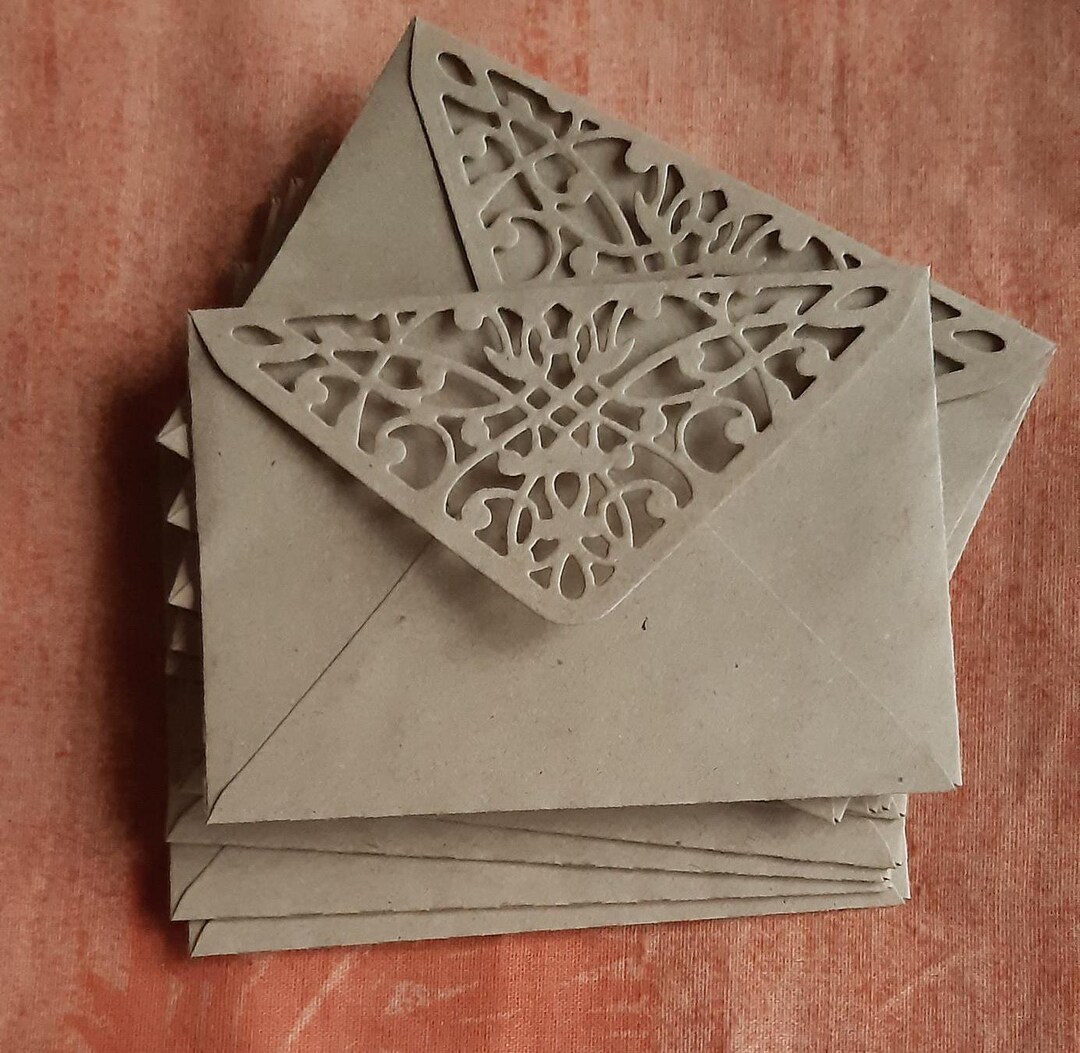 25 Small Brown Lace Envelopes, Kraft Envelopes, Decorative Lace ...