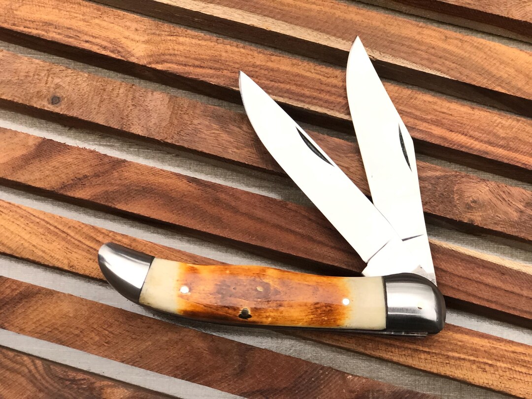 Beautiful Custom Handmade Double Blade Folding Knife With Bone Handle ...