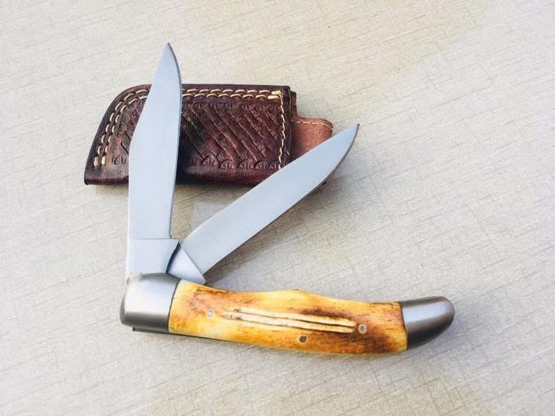 Beautiful Custom Handmade Double Blade Folding Knife With Bone Handle ...
