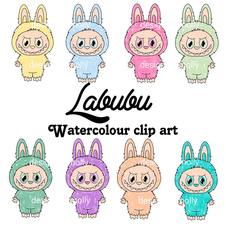 Watercolour Labubu Clipart Set PNG Labubu DIGITAL DOWNLOAD Hand Drawn ...