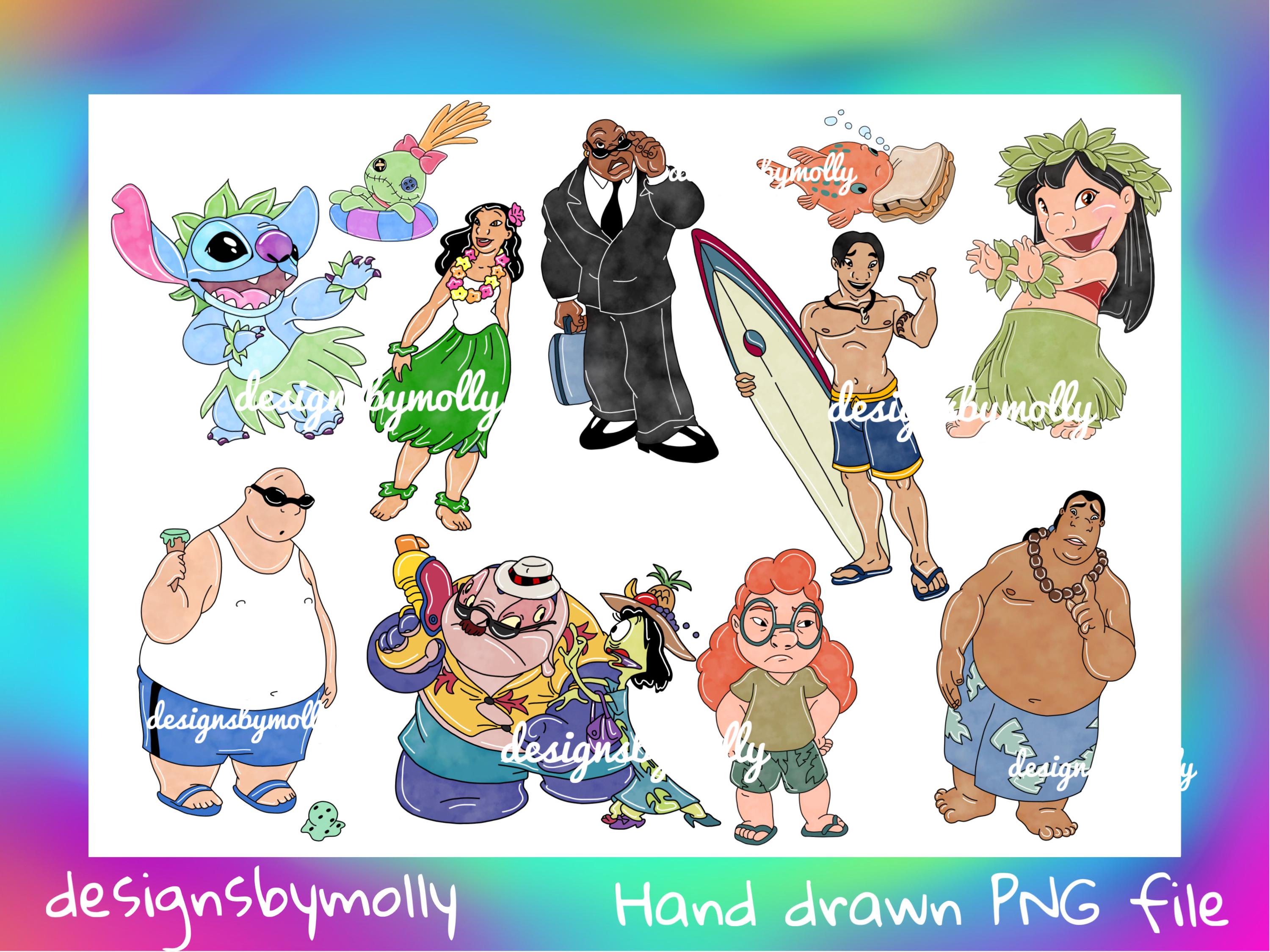Lilo and Stitch Clipart PNG Set: Hand-drawn Designs (digital Download ...