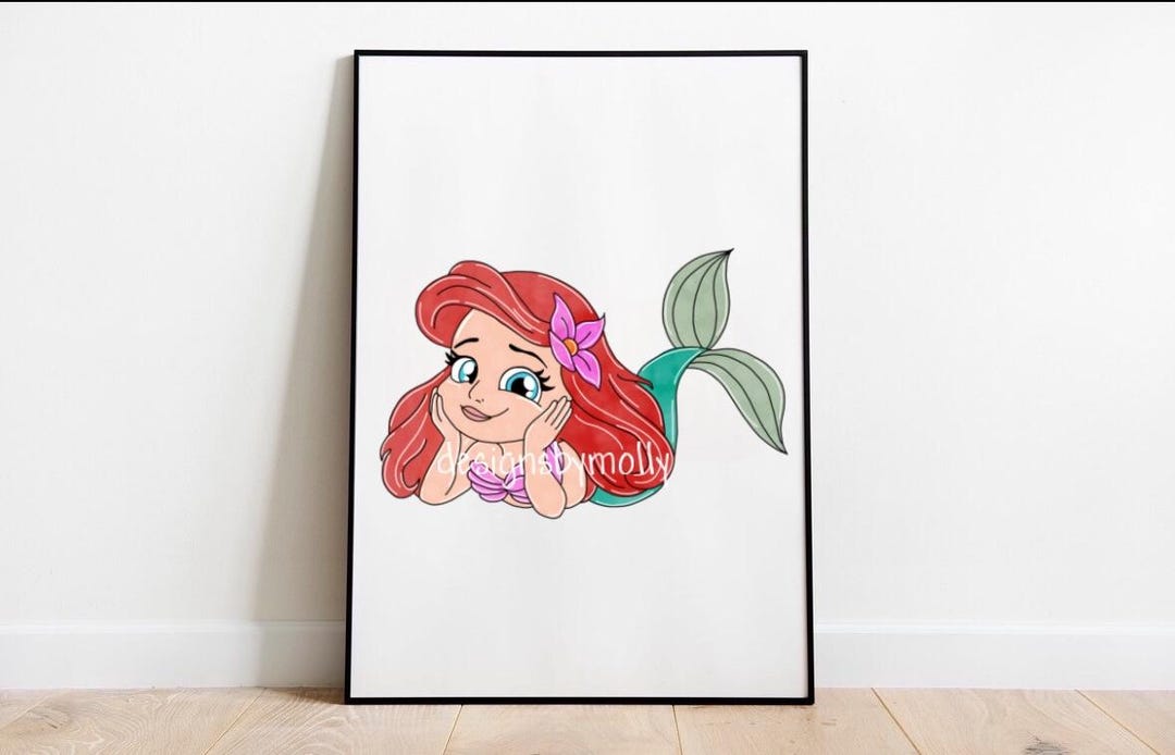 Cute Ariel Wall Art - Hand Drawn Digital Download - Baby Ariel Clipart ...