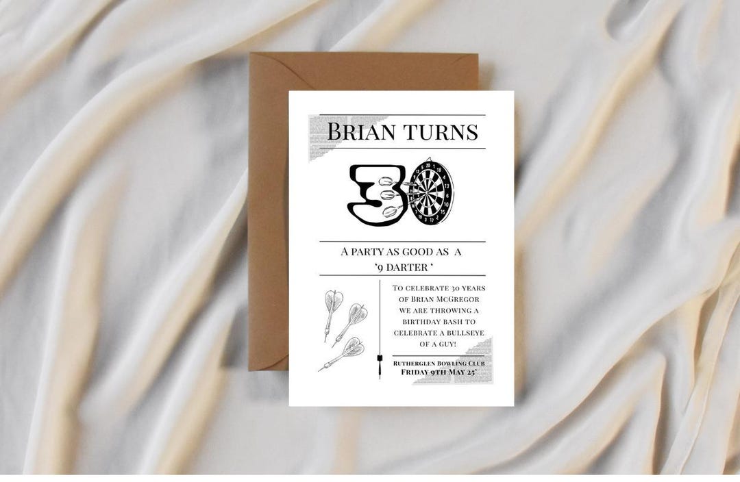 30TH BIRTHDAY INVITATION - Darts Theme Birthday Invitation for 30th ...