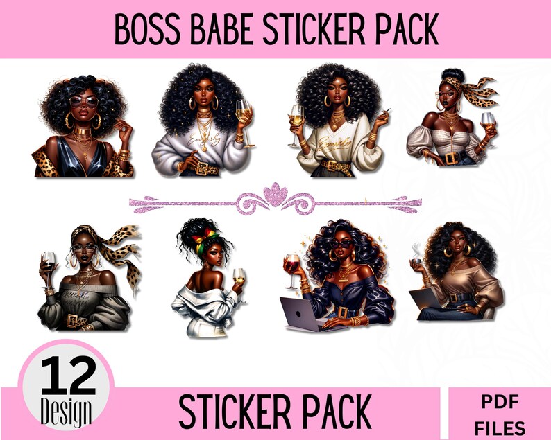 Boss Babe Clipart Sticker Pack | 12 Glam Girl Boss Elements | Digital ...