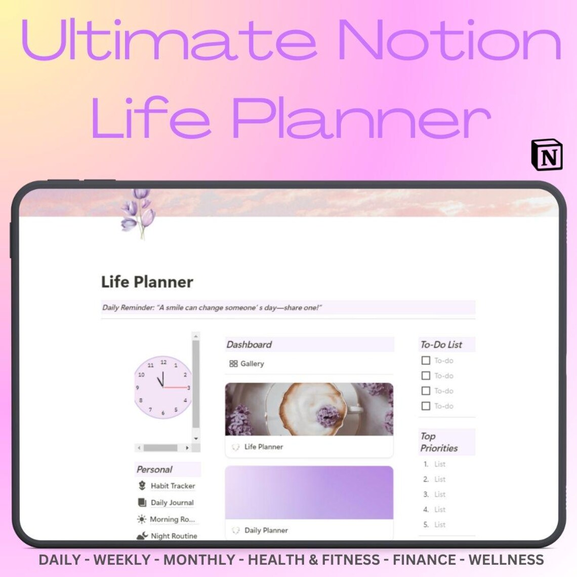 2025 Notion Life Planner Template | All in One Notion Dashboard ...