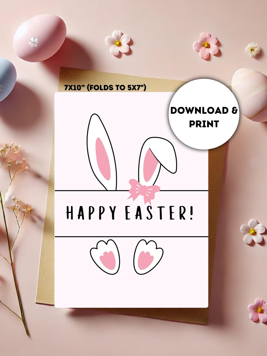 Easter Bunny Printable Card | Happy Easter Digital Greeting | Cute ...