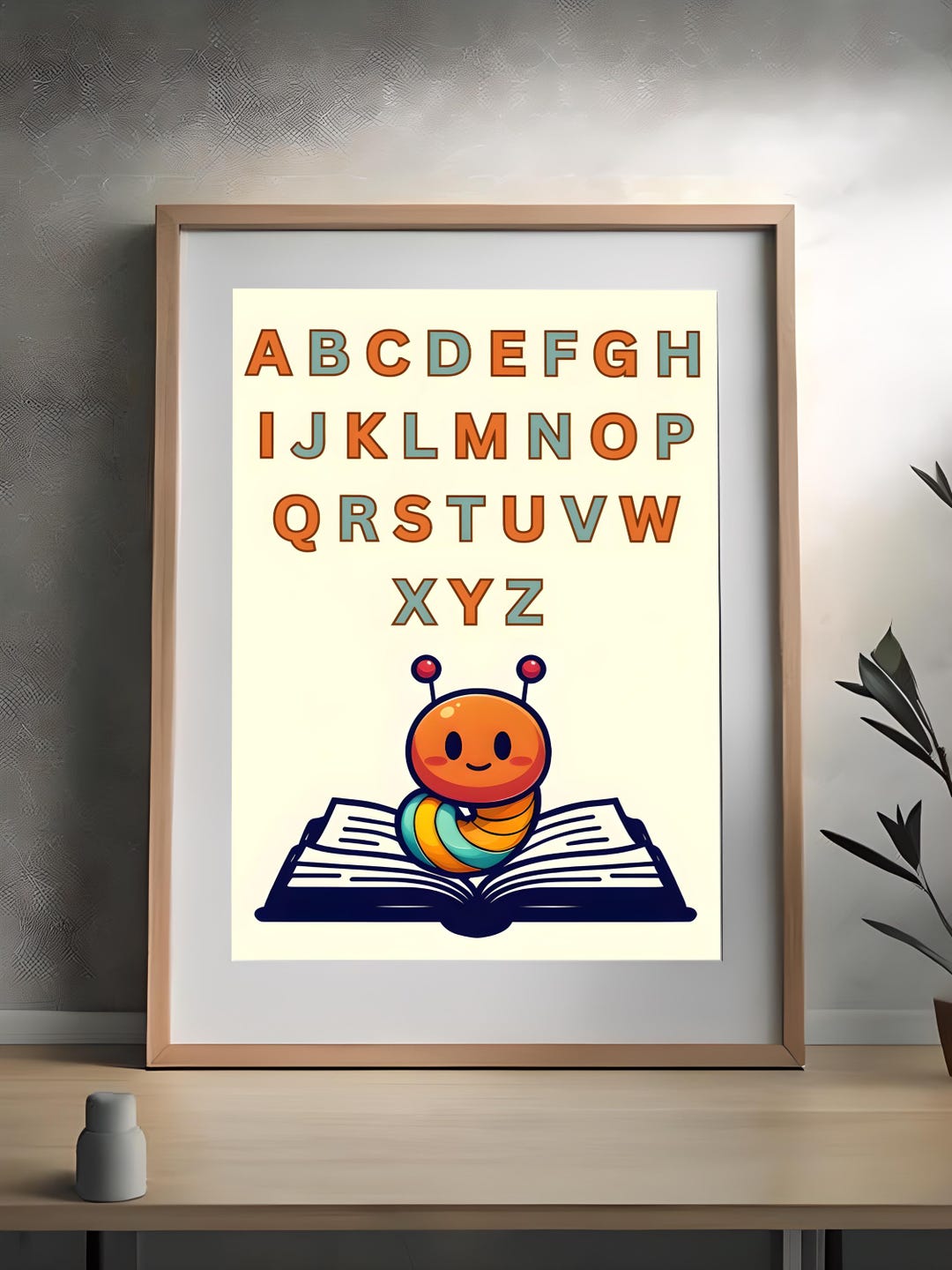 ABC Alphabet Printable | Kids Learning Wall Art With Cute Bookworm ...