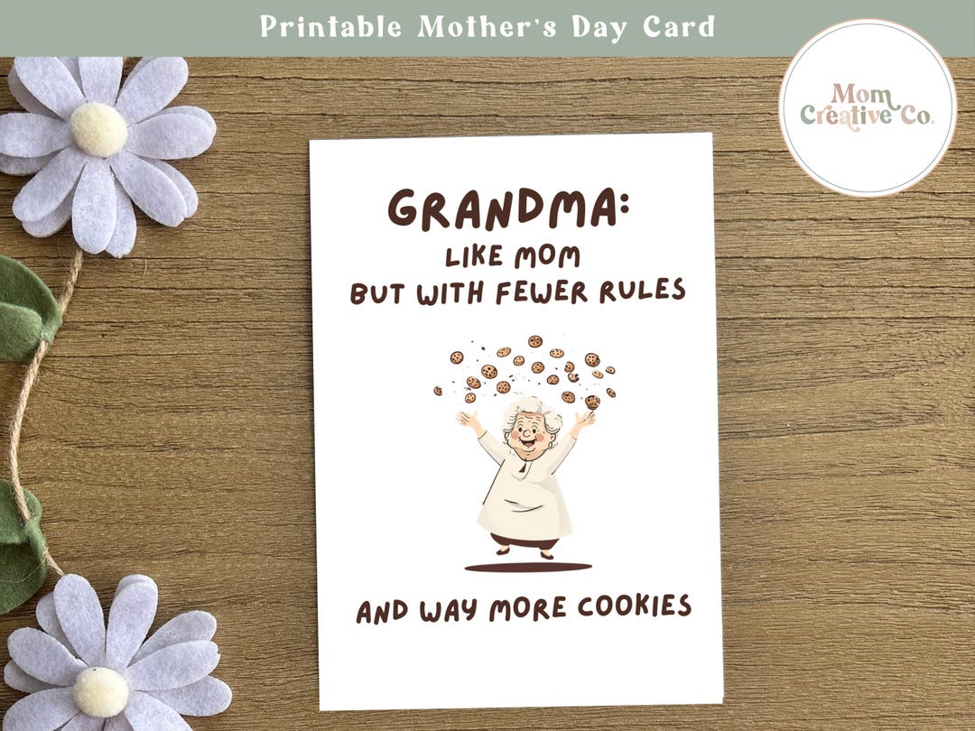 Funny Grandma Mothers Day Card Cookie Print at Home Digital Printable ...