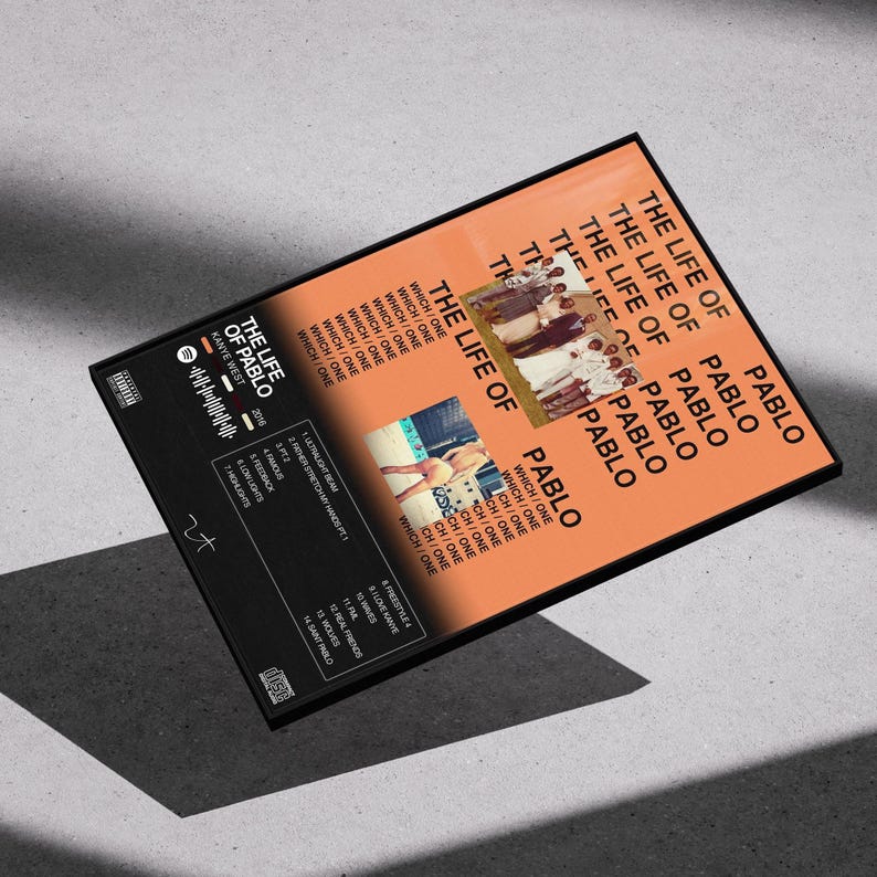 Kanye West the Life of Pablo Album Cover Poster Print, Dorm Bedroom ...