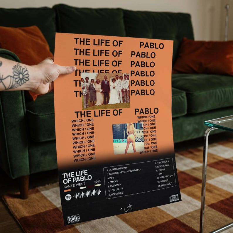 Kanye West the Life of Pablo Album Cover Poster Print, Dorm Bedroom ...