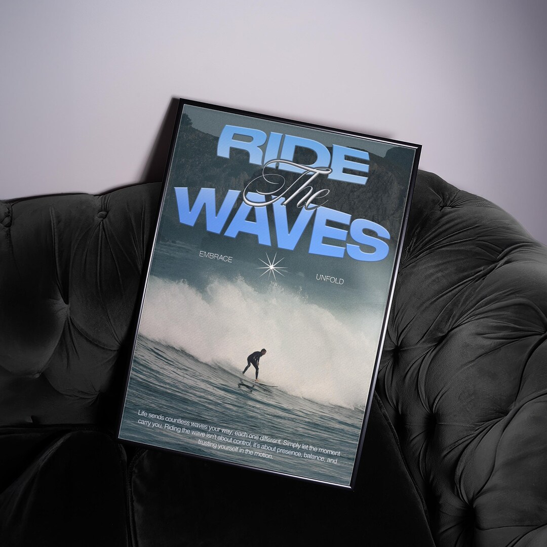 Ride the Waves Surf Poster - Motivational Typhography Trendy Wall Art ...