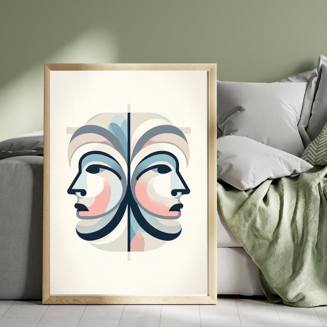 Minimalist Gemini Zodiac Art Print – Abstract Twins Design – Modern ...