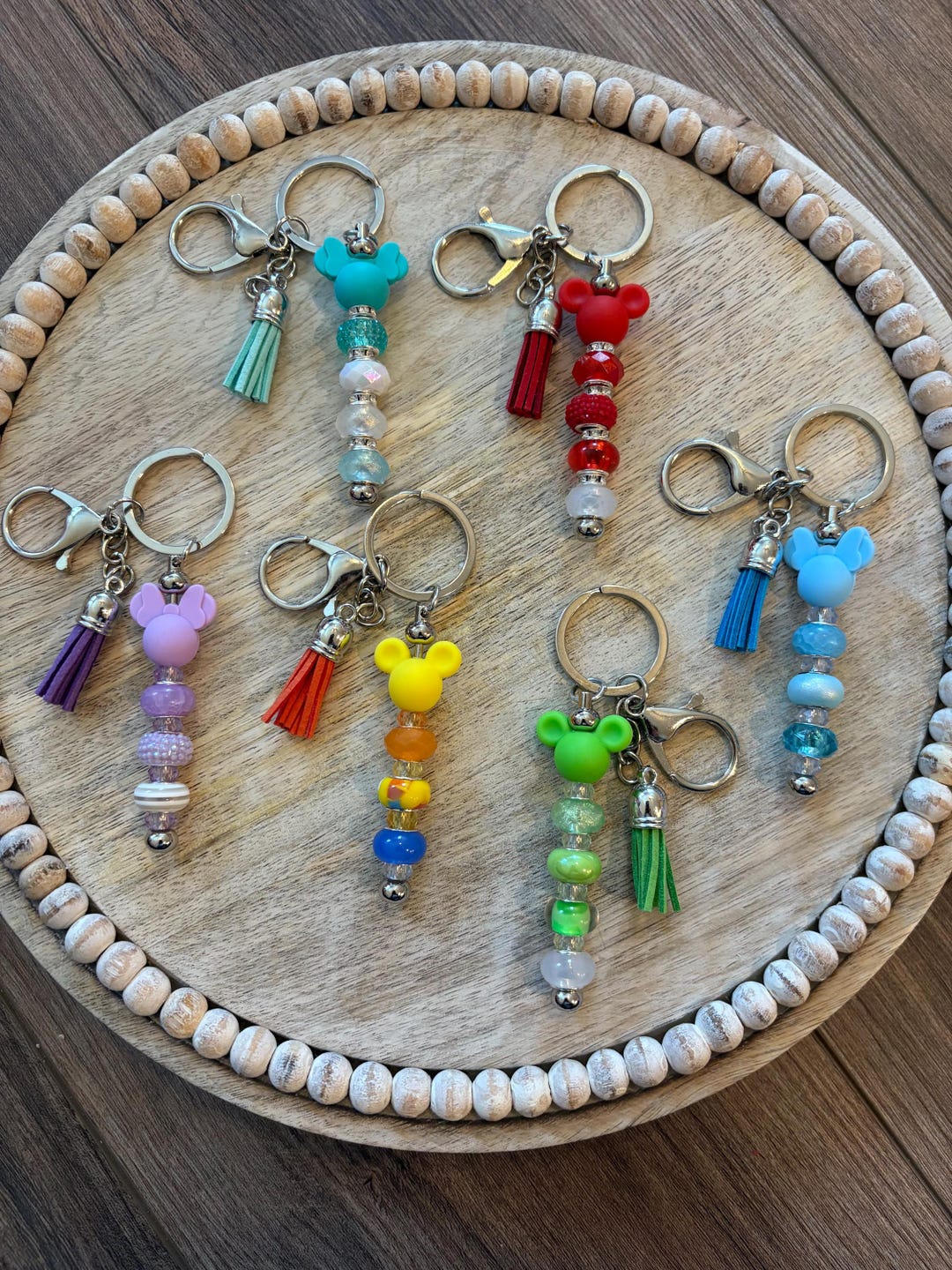 Minnie/mickey Mouse Colorful Beaded Keychains - Etsy