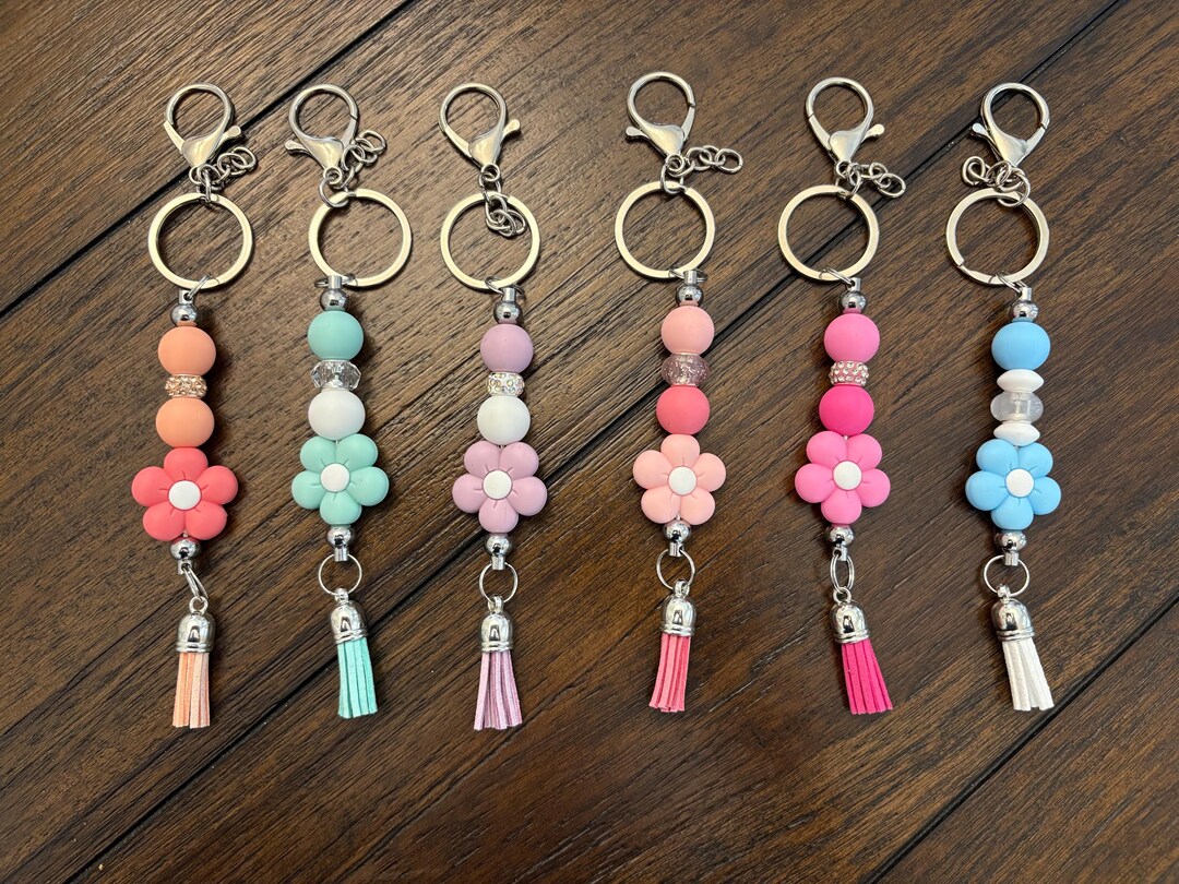 Flower Silicone Focal Beaded Keychains/beaded Keychains/cute Keychains ...
