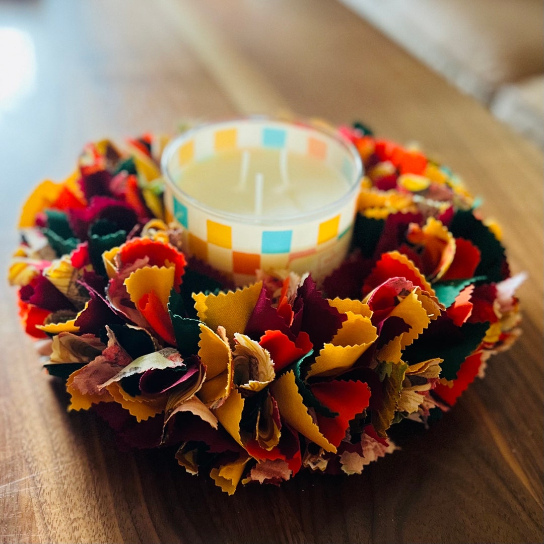 Fall Theme Candle Ring, Fall Leaves Candle Ring, Thanksgiving Candle ...